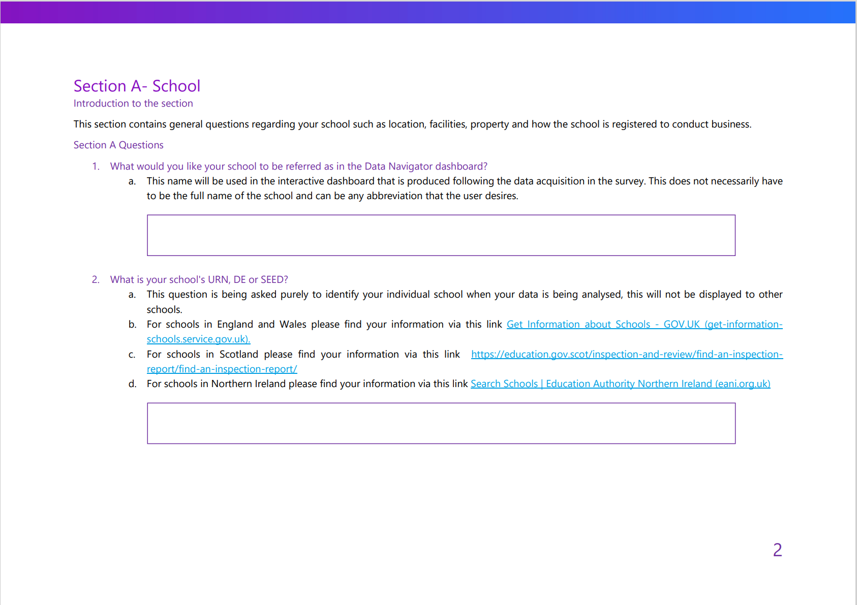 Guides for the Survey – Data Navigator for Schools